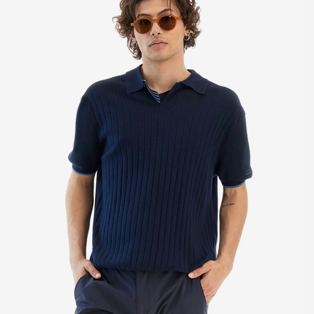 Men’s Navy Blue Tricot Polo Shirt – Pagani Beverly Hills Store